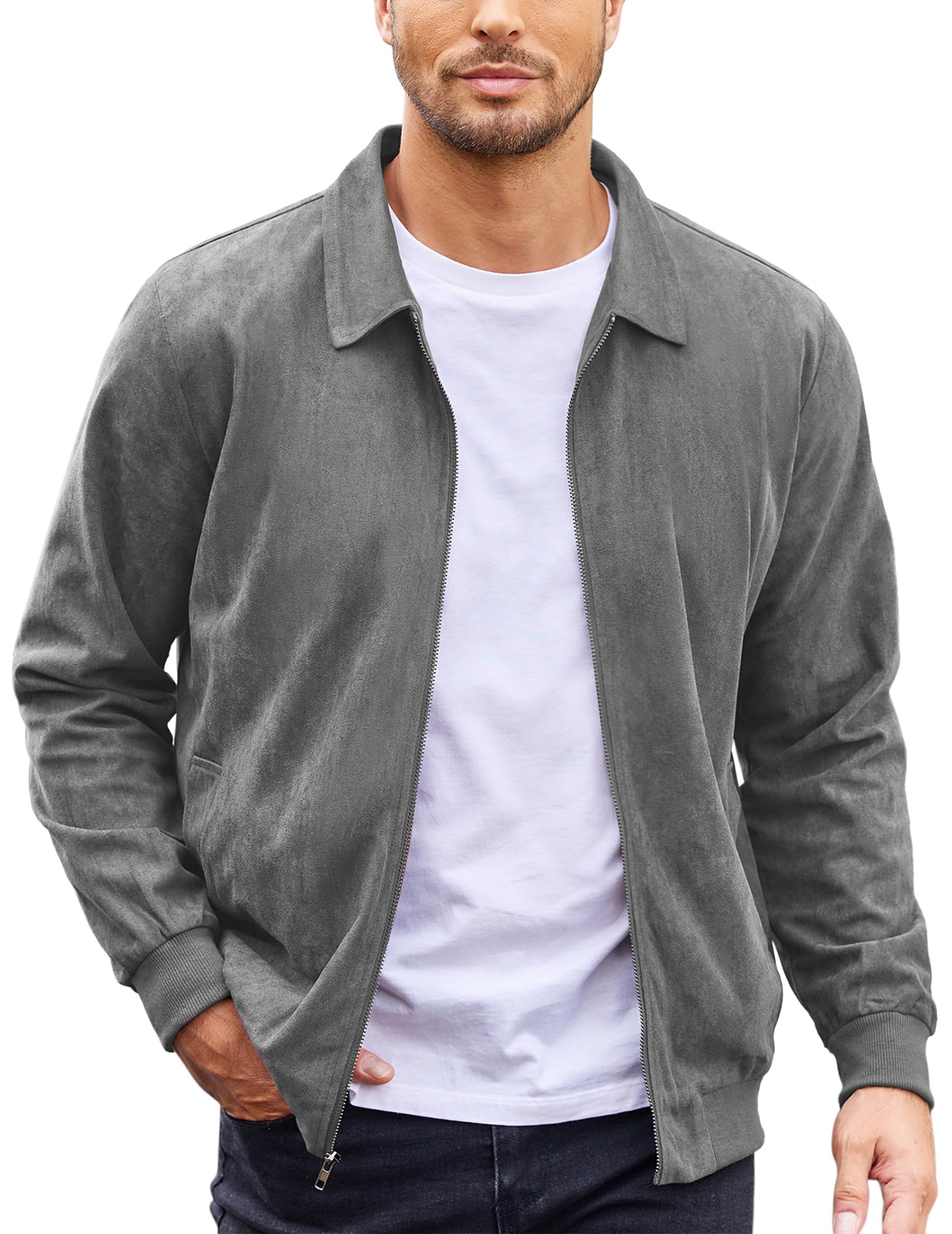 COOFANDY Men's Faux Leather Jacket Outdoor Casual Lapel Collar Long Sleeve Jacket