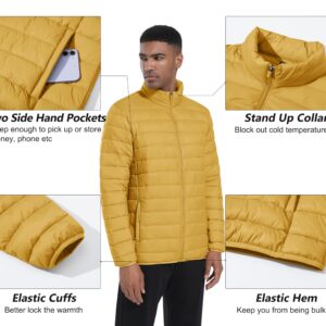 MAGCOMSEN Puffer Jacket Men Packable Down Jacket Lightweight Winter Coats Waterproof Insulated Jacket Ginger L