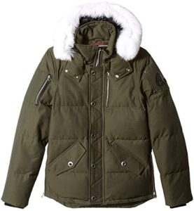 moose knuckles men's down 3/4 jacket, army/natural fur, medium