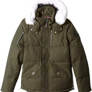 Moose Knuckles Men's Down 3/4 Jacket, Army/Natural Fur, Medium