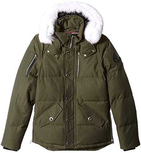 Moose Knuckles Men's Down 3/4 Jacket, Army/Natural Fur, Medium