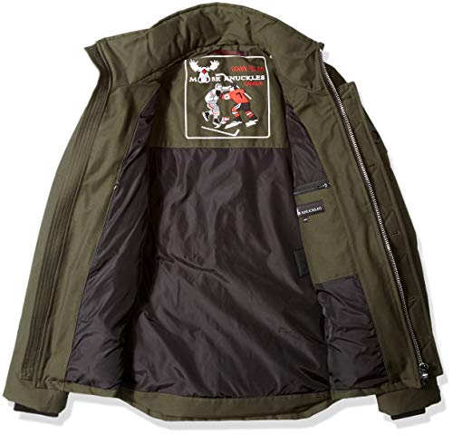 Moose Knuckles Men's Down 3/4 Jacket, Army/Natural Fur, Medium