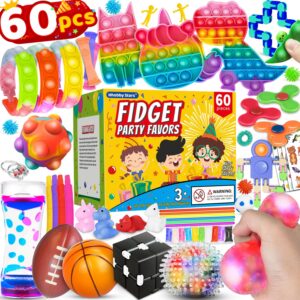 (60 pcs) sensory fidget toys pack, school classroom rewards goodie bag party favors for kids 3-5 4-8 8-12, stress relief & anxiety relief tools autistic adhd toys holiday birthday