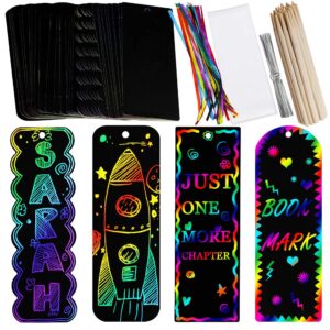 supla 36 sets 4 style magic scratch rainbow bookmarks making kit for kids students party favor scratch paper diy bookmarks bulk with scratching tools satin ribbons for classroom activities