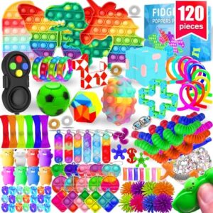 mozaci fidget toys, 120 pack fidgets set stocking stuffers for kids party favors autism sensory toy bulk adults kids boys girls teens stress autistic adhd anxiety carnival treasure classroom prizes