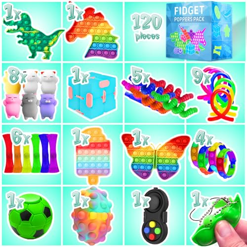 MOZACI Fidget Toys, 120 Pack Fidgets Set Stocking Stuffers for Kids Party Favors Autism Sensory Toy Bulk Adults Kids Boys Girls Teens Stress Autistic ADHD Anxiety Carnival Treasure Classroom Prizes