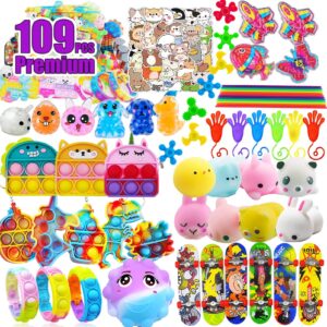 109 pcs premium party favors toys for kids,assortment mini pop fidget it toys for all ages kids,classroom prizes,treasure chest, prize box toys, goody bag fillers,carnival prizes for boys girls 4-10