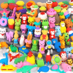 70 pack animal erasers for kids bulk desk pets classroom prizes treasure box toys for classroom supplies, 3d puzzle mini erasers pencil eraser back to school supplies for kids party favors (random)