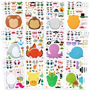 joyin 36 pcs 9"x6" make a face stickers for kids, make your own animal mix and match sticker sheets with safaris, sea and fantasy animals kids crafts party favors goodie bags stuffers for kids