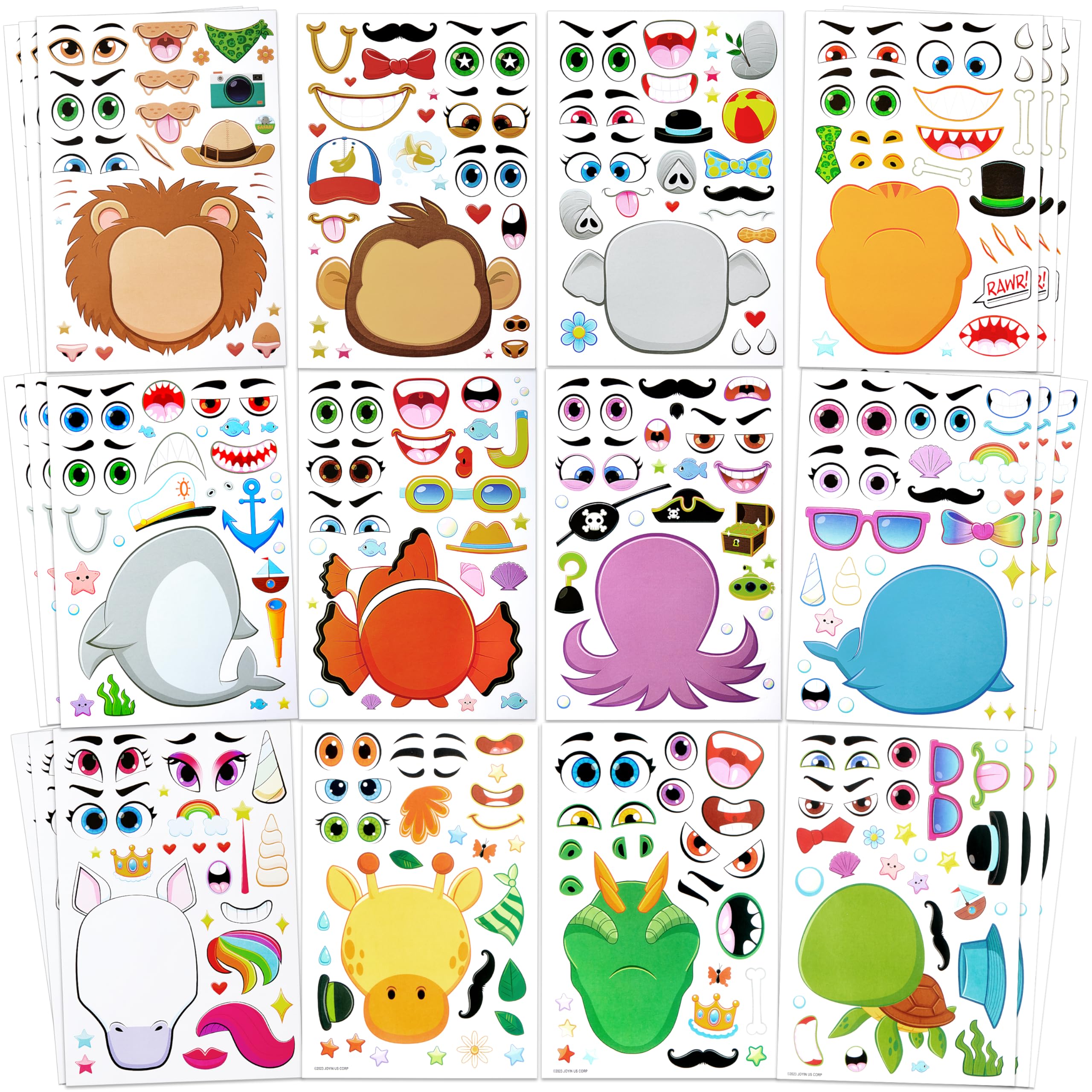 JOYIN 36 PCS 9"x6" Make a face Stickers for Kids, Make Your Own Animal Mix and Match Sticker Sheets with Safaris, Sea and Fantasy Animals Kids Crafts Party Favors Goodie Bags Stuffers for Kids