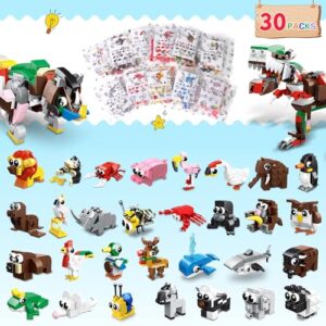 HOGOKIDS 30 Packs Party Favors for Kids - 867PCS Animals Building Blocks Sets for Classroom Prizes Goodie Bag Fillers Stocking Stuffers Birthday Valentines Easter Gifts for Kids Boys Girls 6+