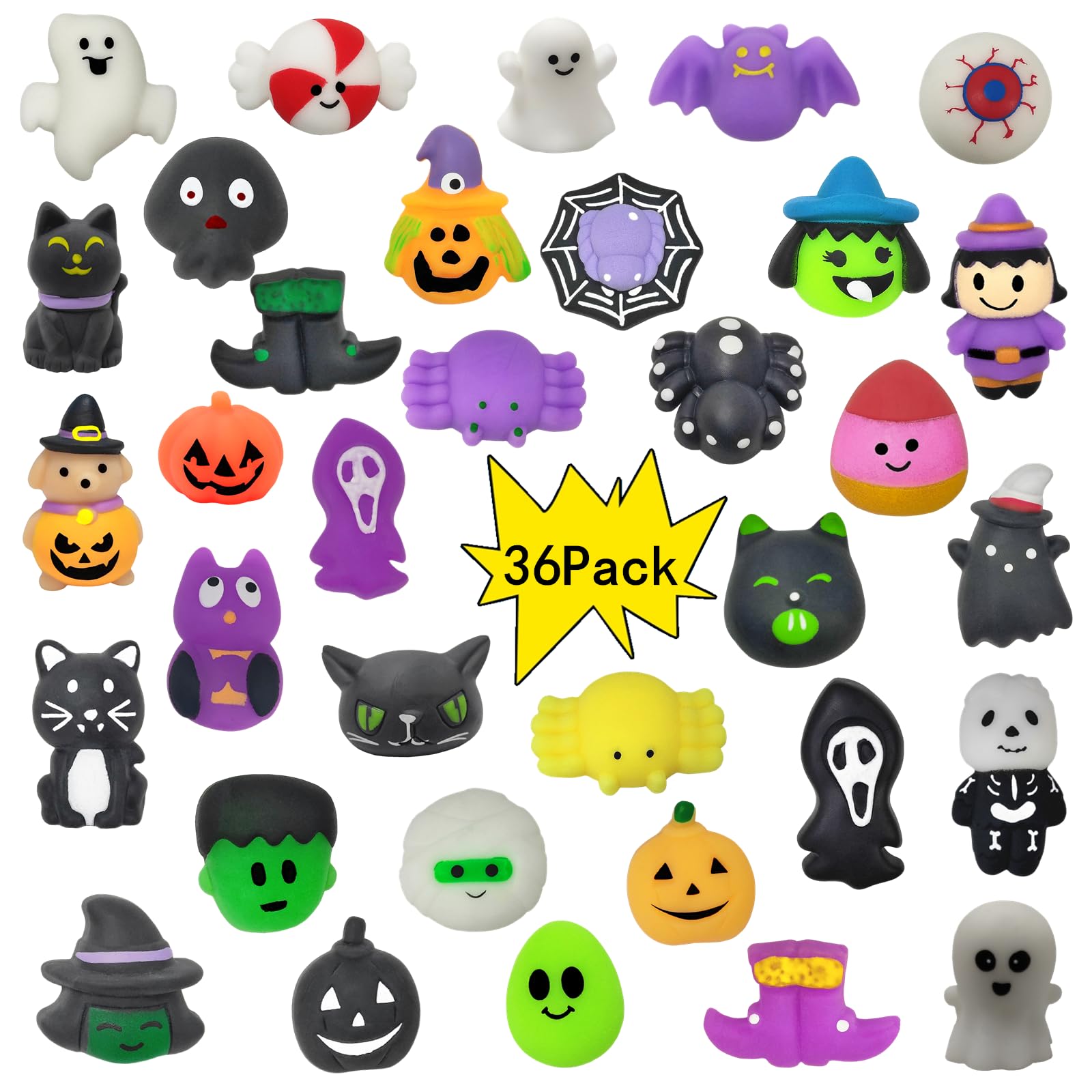 36 Pack Halloween Mochi Squishy,Halloween Party Favors,Classroom prizes,Goody Bag Stuffers