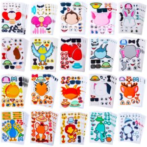 sinceroduct 100pcs make your own stickers for kids, make-a-face stickers, 100 pack 20 animals. zoo animals, sea creature, dinosaur and more, gift of festival, reward, art craft, party favors, school