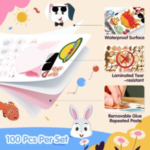 Sinceroduct 100PCS Make Your Own Stickers for Kids, Make-a-Face Stickers, 100 Pack 20 Animals. Zoo Animals, Sea Creature, Dinosaur and More, Gift of Festival, Reward, Art Craft, Party Favors, School