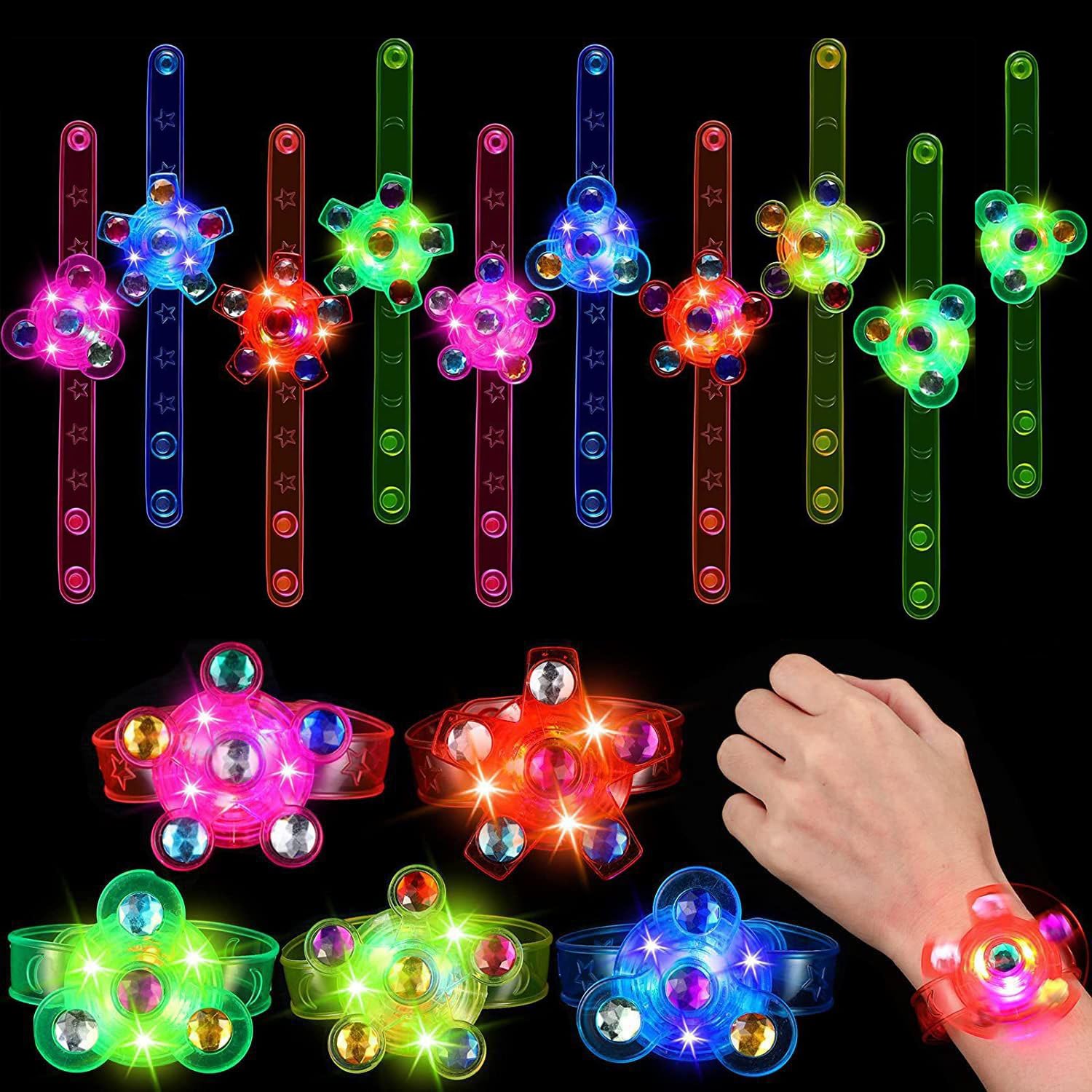 JINDOUWIN Party Favors for Kids 4-8 8-12, Light Up Bracelet for Goodie Bag Stuffers, Glow-in-the-Dark Parties, and Holiday Celebrations like Easter, Halloween, and Christmas, 10Pack