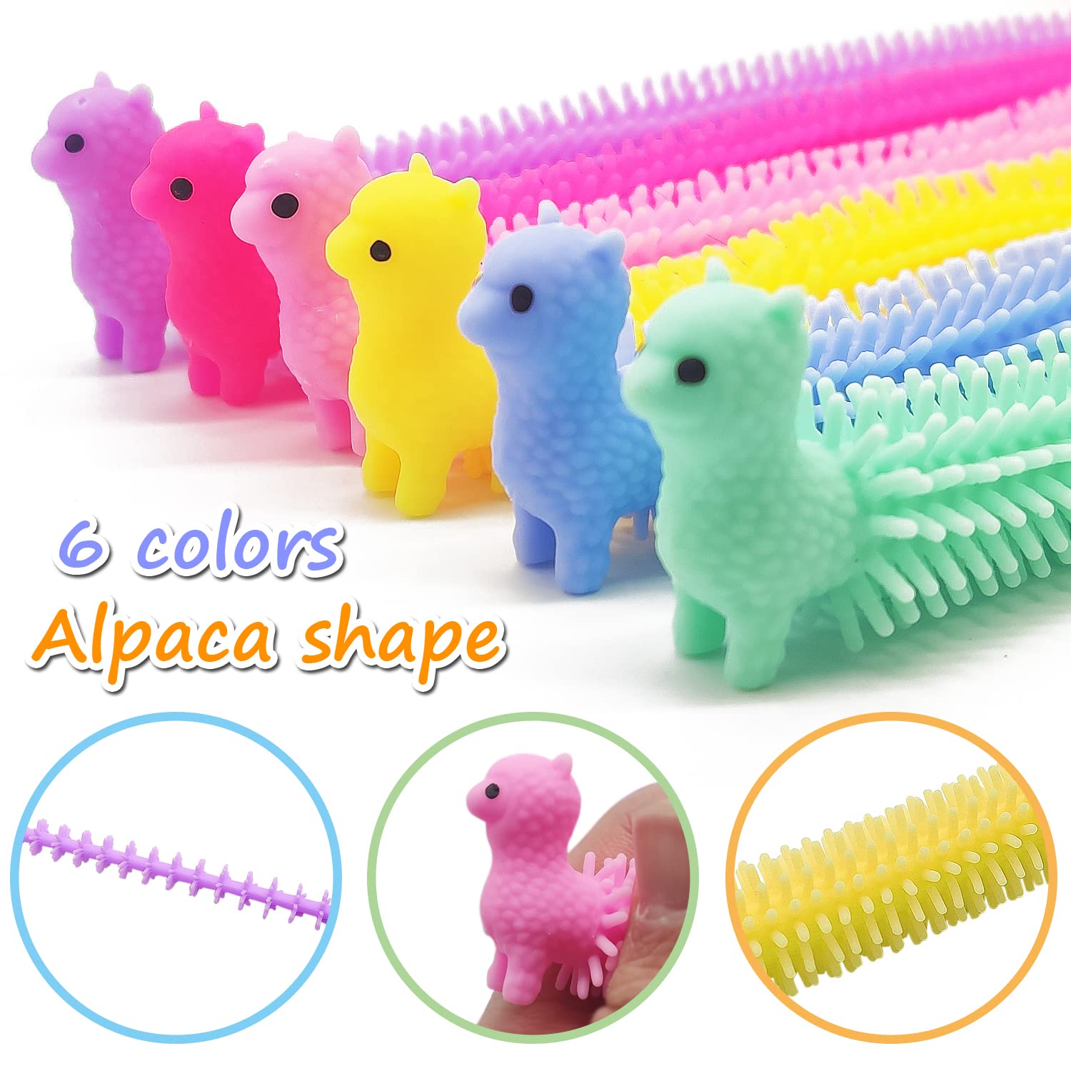 18 Pcs Stretchy String Toys,Alpaca Fidget Sensory Toy,Squeeze Pull Noodles for Boys,Girls,Adults,Party Favors Prizes,Calm Relax