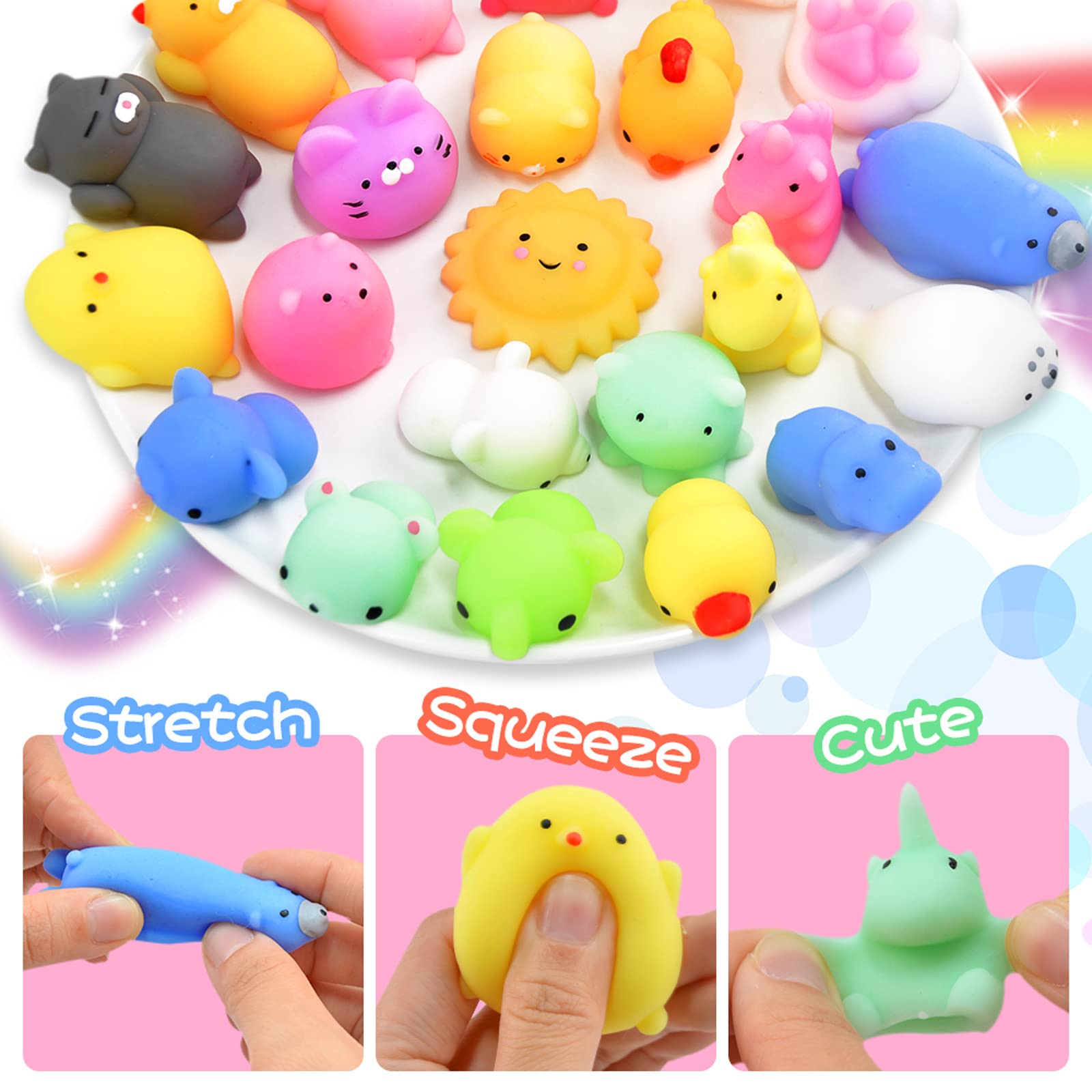 OCATO Squishies 40pcs Mochi Squishy Toys Party Favors for Kids Mini Squishy Kawaii Fidget Toys Stress Relief Treasure Box Toys for Classroom Prizes Kids Easter Egg Fillers Goodie Bag Stuffers, Random