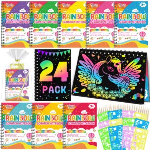 scratch art party favors for kids: 24 pack rainbow scratch notebook bulk kids craft school supplies for girls boys 4-8 years old kids birthday goodie bags christmas gifts classroom prizes for kids