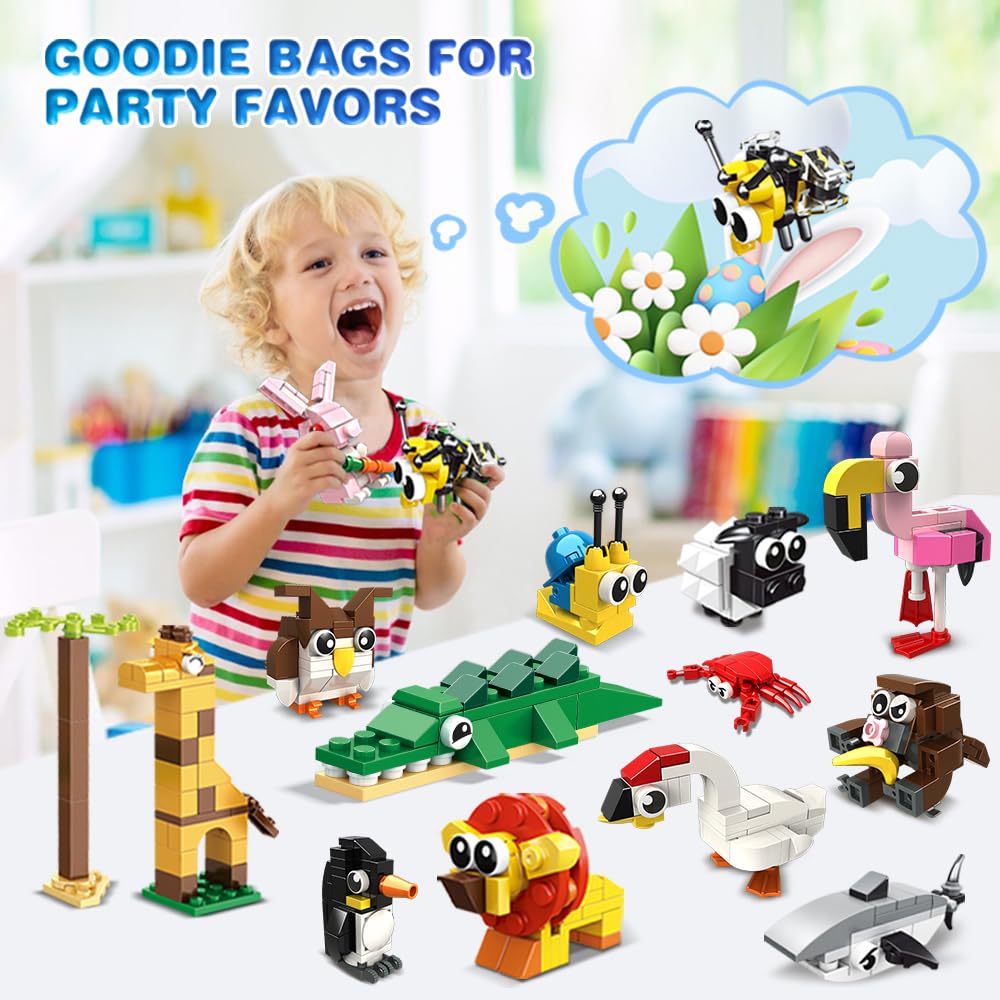 HOGOKIDS Party Favors for Kids - 20 Pack Animals Building Blocks Toy for Easter Gifts Goodie Bags Stocking Stuffer Classroom Prizes Building Set, Valentines Day Birthday Gift for Boys Girls Ages 6-12+