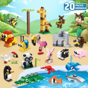 HOGOKIDS Party Favors for Kids - 20 Pack Animals Building Blocks Toy for Easter Gifts Goodie Bags Stocking Stuffer Classroom Prizes Building Set, Valentines Day Birthday Gift for Boys Girls Ages 6-12+