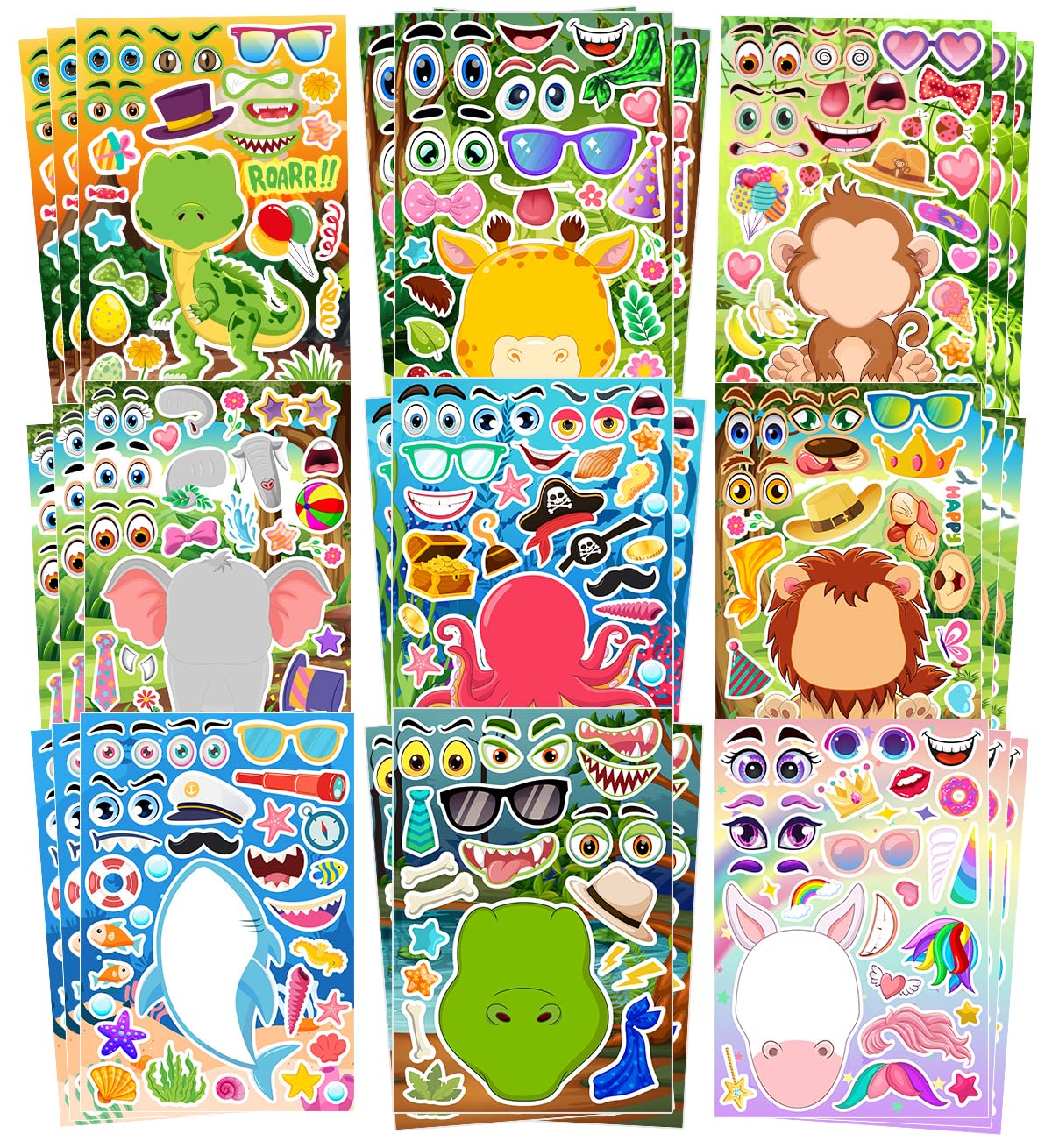 KARSLORA Stickers for Kids, 27 Sheets Make a Face Stickers for Kids, Make Your Own Stickers for Kids, Funny Animal Face Stickers, Party Favors for Kids