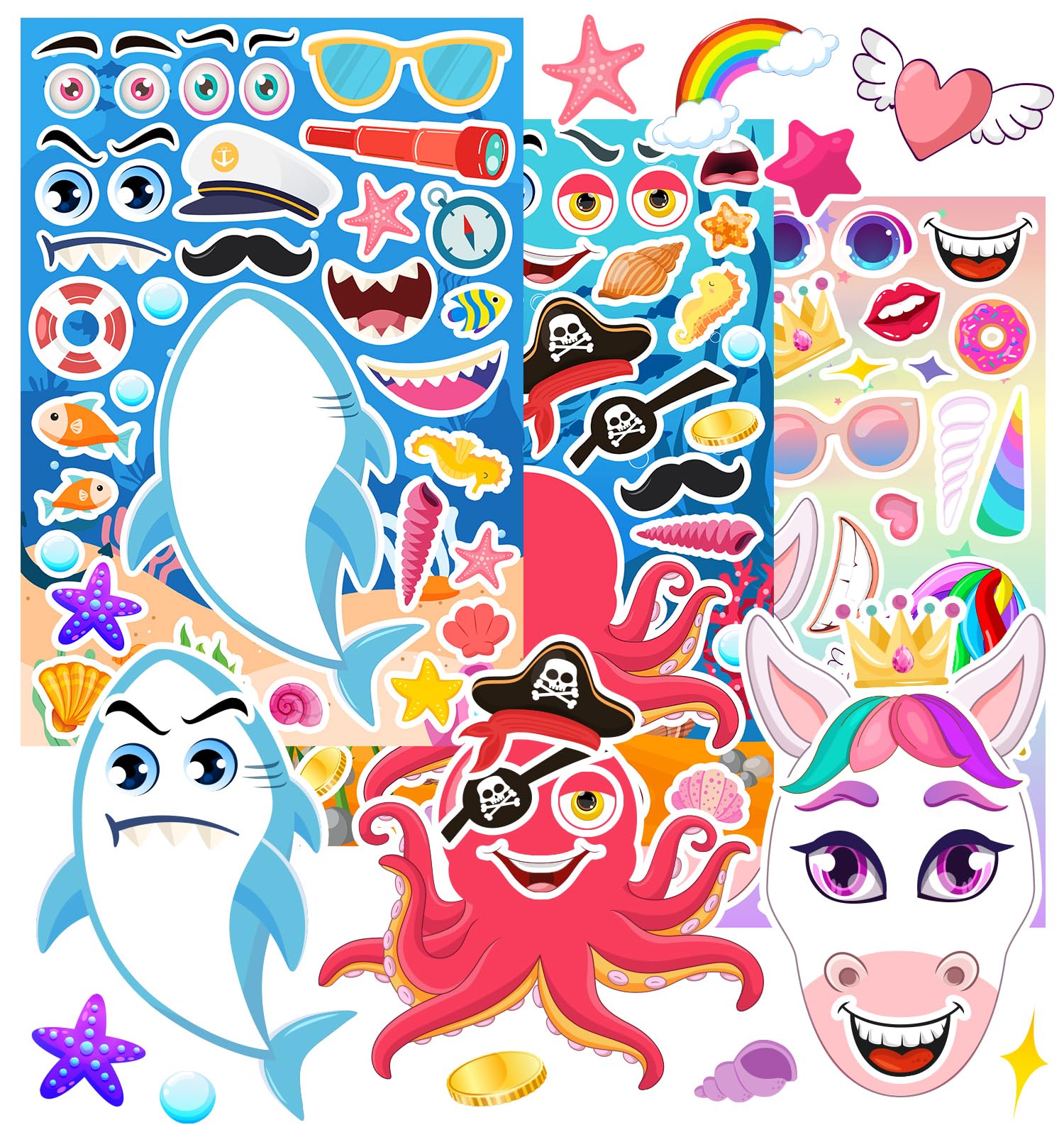 KARSLORA Stickers for Kids, 27 Sheets Make a Face Stickers for Kids, Make Your Own Stickers for Kids, Funny Animal Face Stickers, Party Favors for Kids