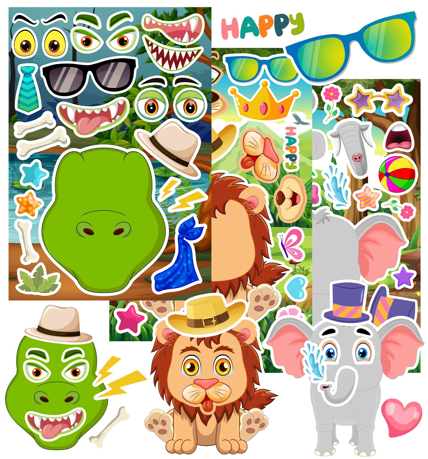 KARSLORA Stickers for Kids, 27 Sheets Make a Face Stickers for Kids, Make Your Own Stickers for Kids, Funny Animal Face Stickers, Party Favors for Kids