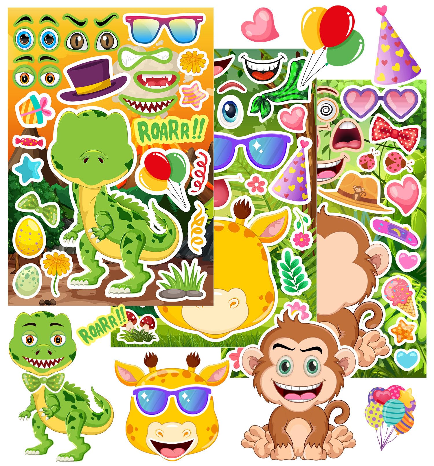 KARSLORA Stickers for Kids, 27 Sheets Make a Face Stickers for Kids, Make Your Own Stickers for Kids, Funny Animal Face Stickers, Party Favors for Kids