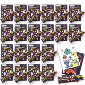 artcreativity bulk 24 pack halloween mini coloring book kit, each set includes 1 small coloring booklet & 4 crayons, great halloween party favors, halloween gifts for kids & non-candy halloween treats