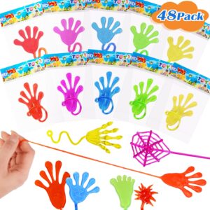 48 pack sticky hands party favors, 6 types goodie bag stuffers, teacher treasure box prizes, classroom rewards, piñata fillers, bulk party favors gift for boys girls (random color)