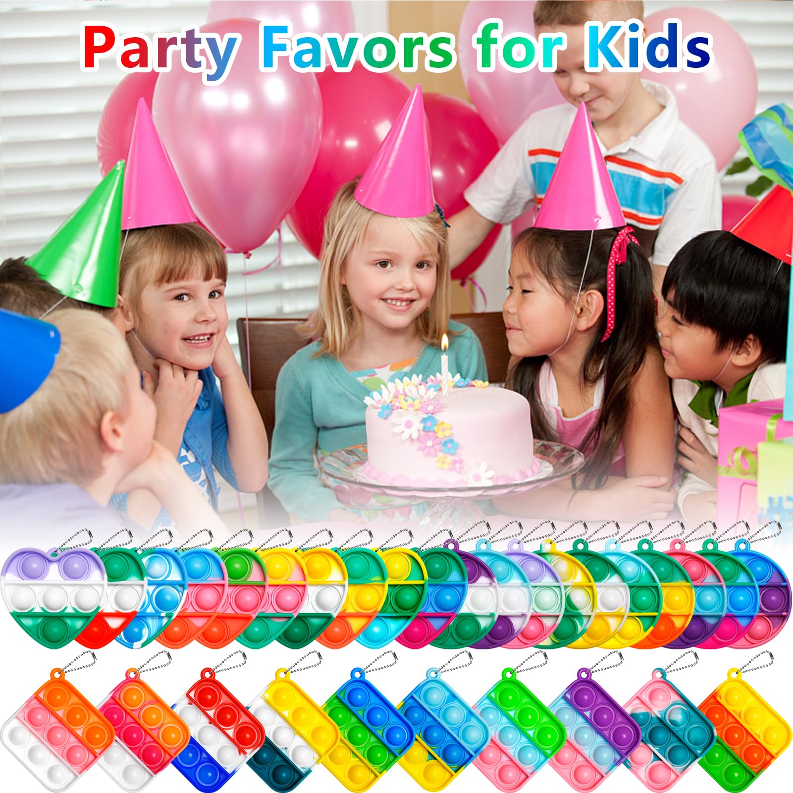 DODOLOL Kids Party Favors 30 Pcs Fidget Toys Bulk Mini Pop Fidgets Keychain Its Birthday Party Favors for Kids Goodie Bag Stuffers Small Kid Classroom Prizes It Bubbles Poppers Students Bulk Toys