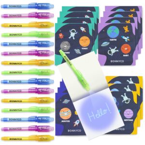 bonnyco invisible ink pen & notebook pack 16, space party favors | space themed party favors for kids goodie bags stuffers pinata stuffers classroom prizes return gifts for kids birthday student gifts