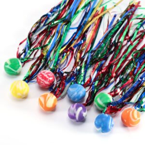 pllieay 24 pieces comet balls, assorted bouncy balls with colorful streamers, rubber balls for kids party favors, prizes, birthdays gift