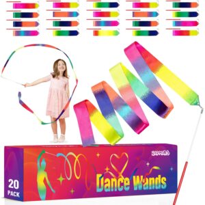 hapmars 20 pack ribbon dancer wands for kids, rainbow streamers, party favors goodie bags stuffers, girls birthday gifts for dance gymnastics pretend play princess cat