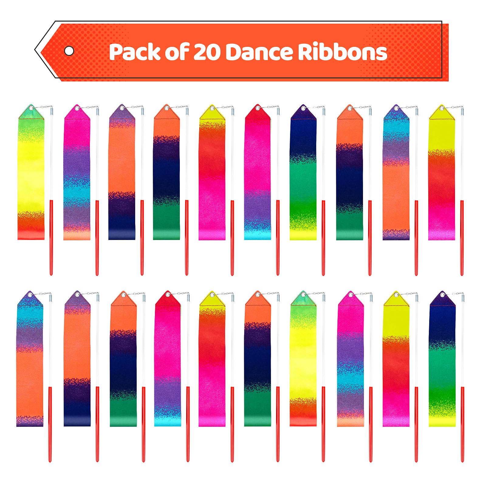 HAPMARS 20 Pack Ribbon Dancer Wands for Kids, Rainbow Streamers, Party Favors Goodie Bags Stuffers, Girls Birthday Gifts for Dance Gymnastics Pretend Play Princess Cat