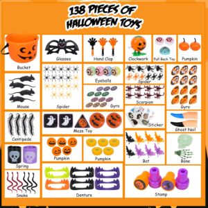 TOY Life Halloween Toys For Kid 138PCS Halloween Toys in Bulk, Halloween Goodie Bag Fillers for Kid, Halloween Prizes for Kid, Halloween Party Favors Halloween Pumpkin Buckets Non Candy Treat for Kid