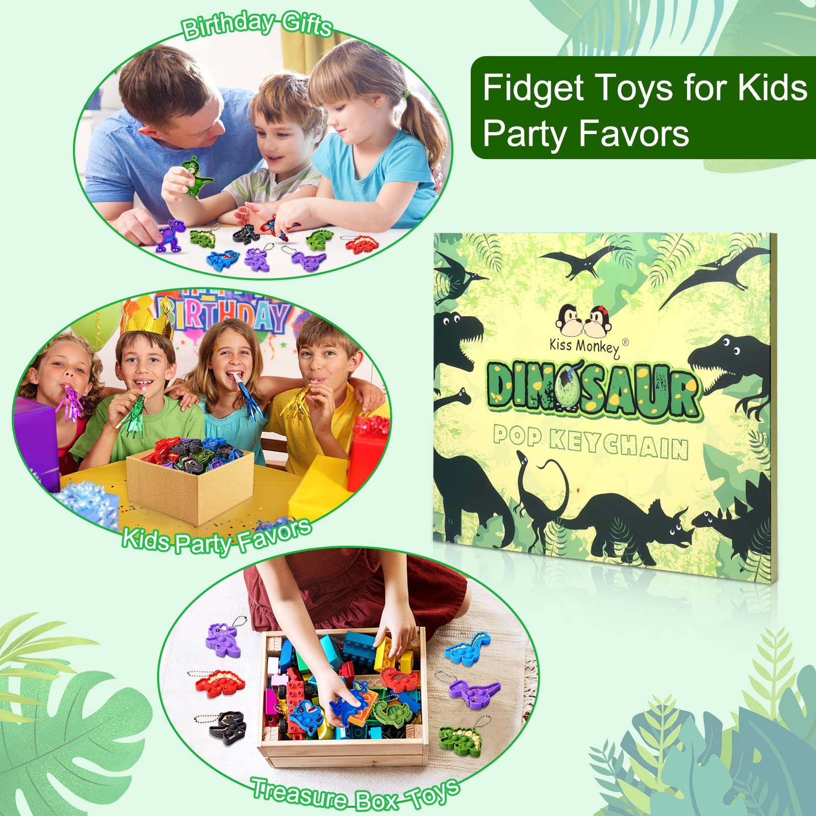 24 Pack Dinosaur Party Favors,Mini Pop Keychain Toys Bulk,Pop Fidgets Party Favors for Kids,Stress Relief Sensory Toys,Goodie Bags Stuffer,Classroom Prizes,Birthday Gifts for Boys & Girls