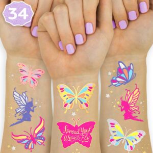 xo, fetti butterfly tattoos for kids - 34 glitter styles | birthday party supplies, butterfly party favors + fairy decor