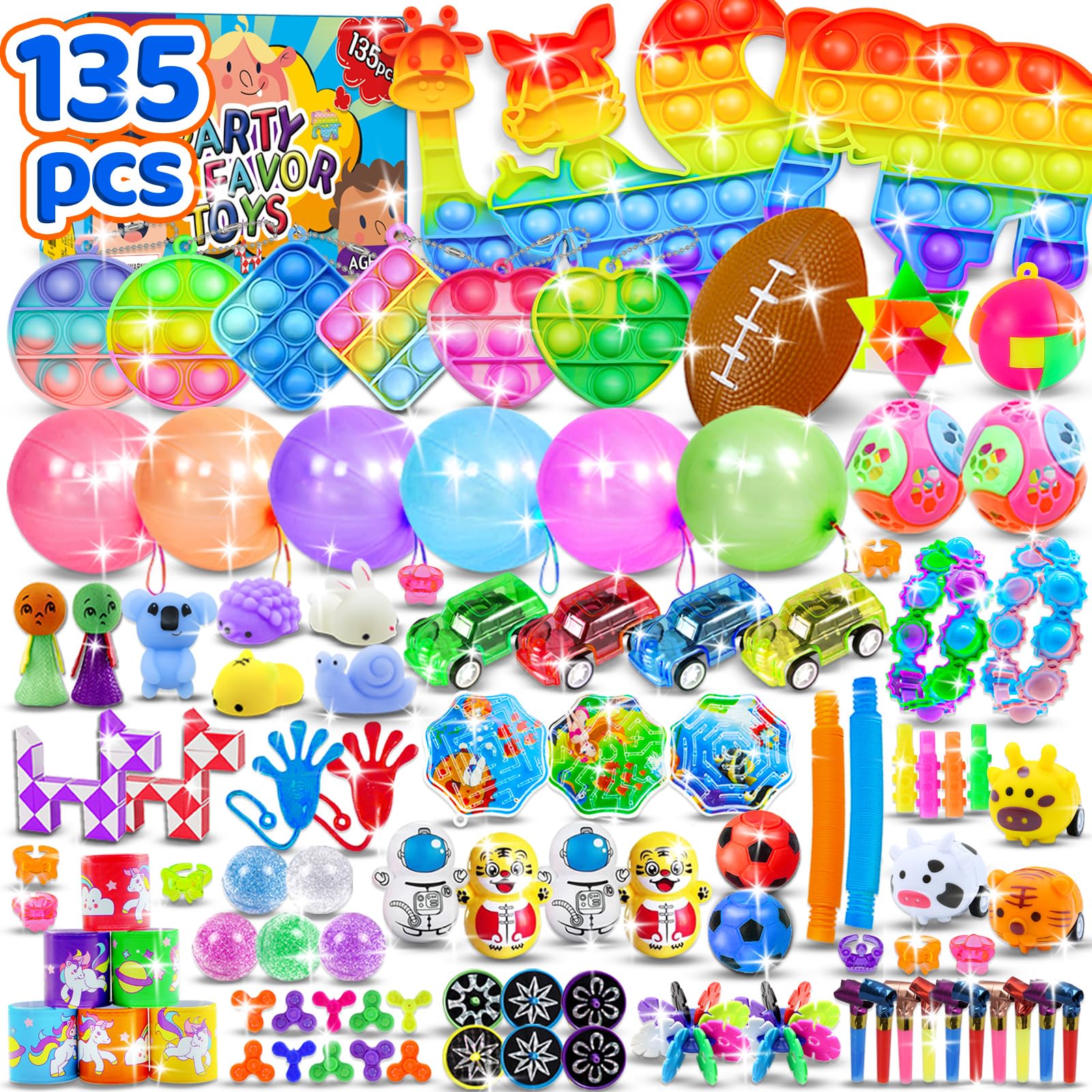 Erosbon 135pcs Party Favors for Kids3-5 4-8-12, Fidget Toys, Birthday Gift Toys, Treasure Box Toys Prizes for Kids, Bulk Toys Goodie Bag Stuffer Carnival Prize Reward