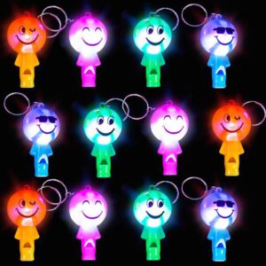 artcreativity light up keychains for kids with whistles, set of 12, led smile face key chains and bag accessories, fun birthday party favors for children, goodie bag fillers for boys and girls