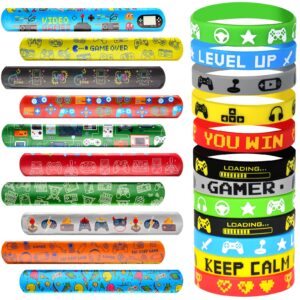 lorfancy 56 pcs video game party favors kids games slap bracelets silicone wristbands girls boys video game party supplies decorations gifts