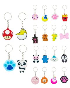 gadmexily 100pcs cartoon keychain for kids party favors, mini cute keyring for classroom prizes, birthday christmas party favors gift, goodie bag stuffers supplies, 20 colors