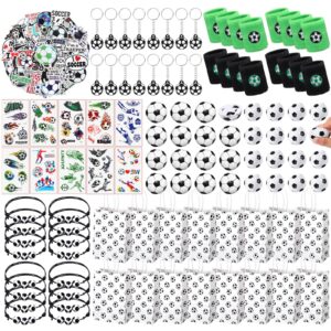 aoriher 162 pcs soccer party favors, soccer party gift goodie bag fillers foam soccer balls tattoo stickers keychains sticker charm bracelets sport wristband pull back cars for boy girl party supplies