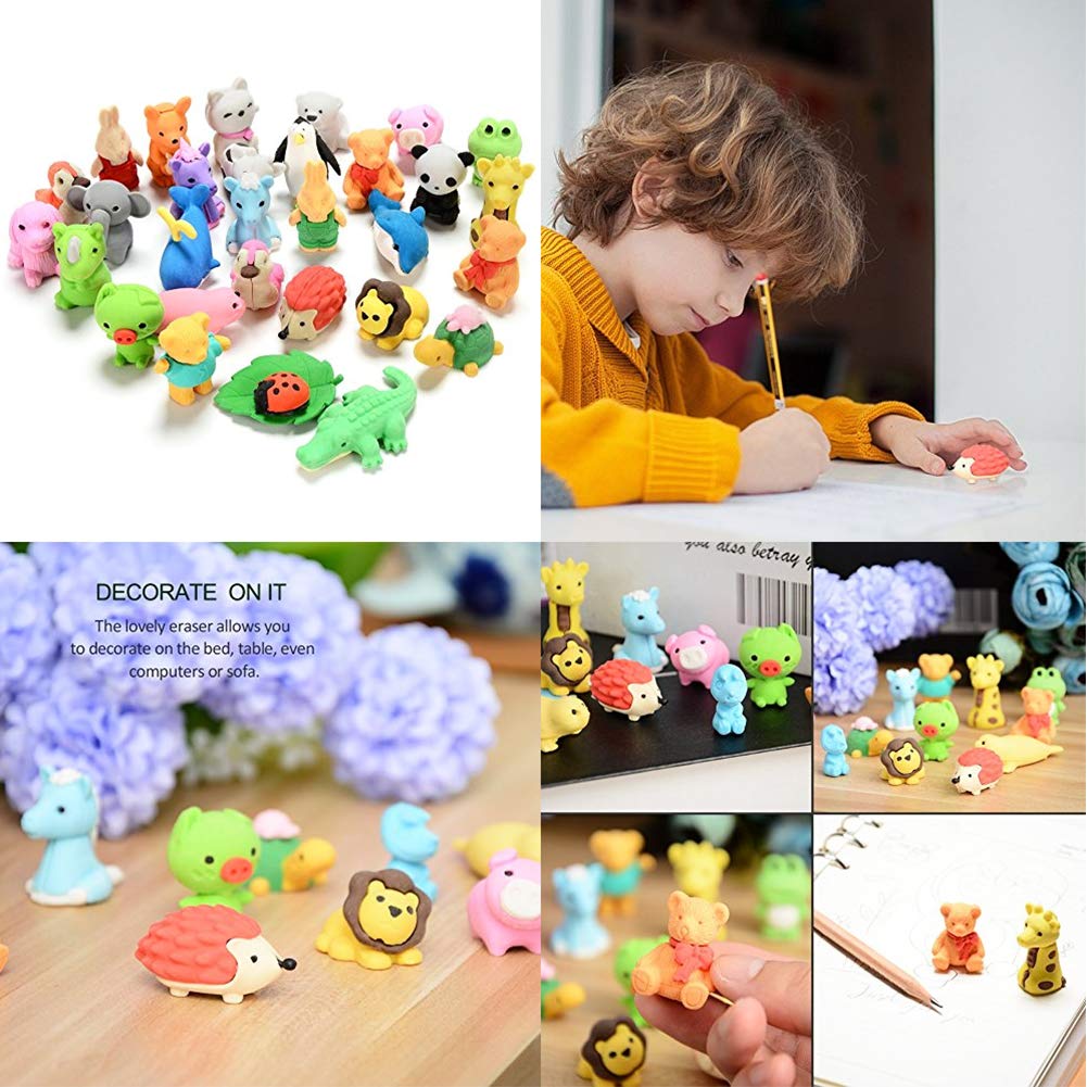 URSKYTOUS 34Pcs Animal Erasers Bulk Mini Pencil Erasers Puzzle Erasers Desk Pets Puzzle Kids Erasers for Party Favors Classroom Students Prizes Easter Egg Fillers,Carnival Gifts,School Supplies Gift