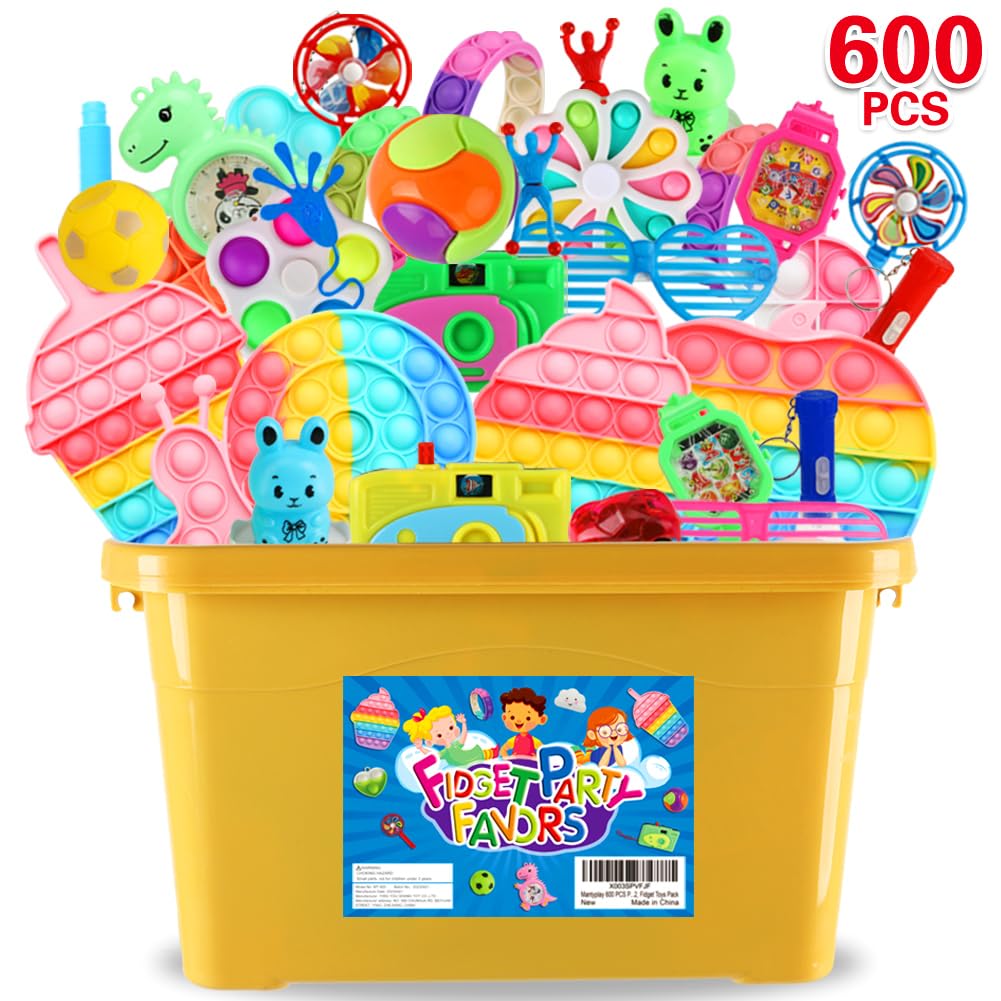 600 Pack Party Favors for Kids 8-12, Fidget Toys Set Sensory Toys Anxiety for Kids and Adults Autism Birthday Gift Classroom Prizes Treasure Box Goodie Bag Stuffers Halloween Christmas Stocking