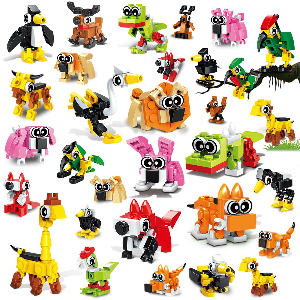 HOGOKIDS Party Favors for Kids 10 Pack - 30 Kinds of Animals Building Blocks Toy Set for Birthday Party Favors Goodie Bags Stuffers Classroom Prizes, Easter Gifts for Boys Girls Ages 4-12+