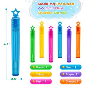 66 Pcs Mini Bubble Wands in 6 Colors, Bulk Party Favors for Kids, Themed Birthday, Christmas, New Year, Valentine, Carnival, School Classroom Prizes for Boys & Girls, Ideal Goodies Bags Stuffers