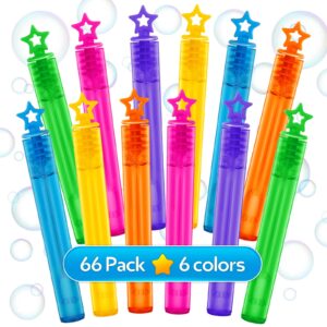 66 Pcs Mini Bubble Wands in 6 Colors, Bulk Party Favors for Kids, Themed Birthday, Christmas, New Year, Valentine, Carnival, School Classroom Prizes for Boys & Girls, Ideal Goodies Bags Stuffers