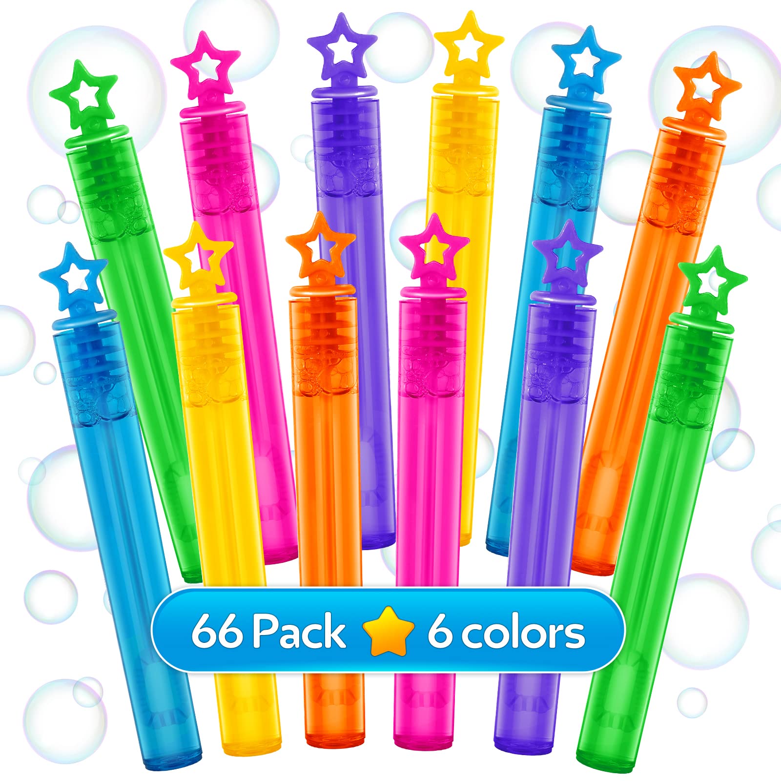 66 Pcs Mini Bubble Wands in 6 Colors, Bulk Party Favors for Kids, Themed Birthday, Christmas, New Year, Valentine, Carnival, School Classroom Prizes for Boys & Girls, Ideal Goodies Bags Stuffers