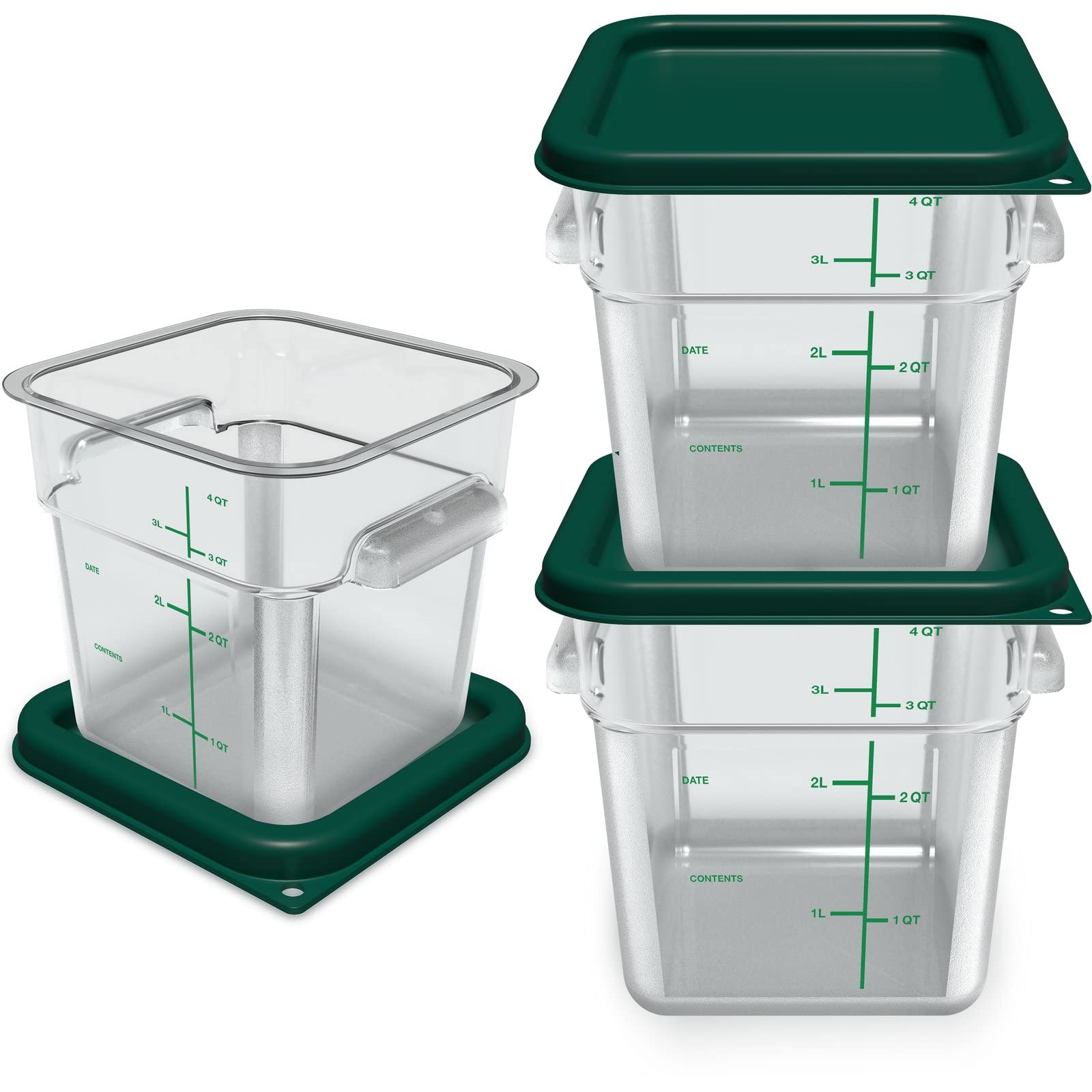 Carlisle FoodService Products Squares Food Storage Containers with Lids for Kitchen and Restaurant, Plastic, 4 Quarts, Clear, (Set of 3)